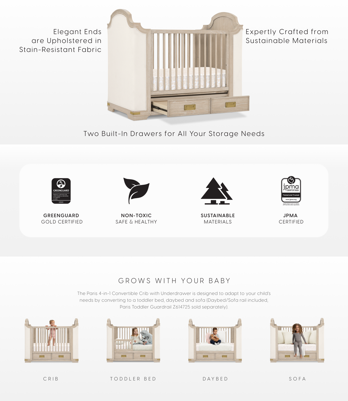 Paris 4-in-1 Convertible Crib with Underdrawer | Products | Bellini